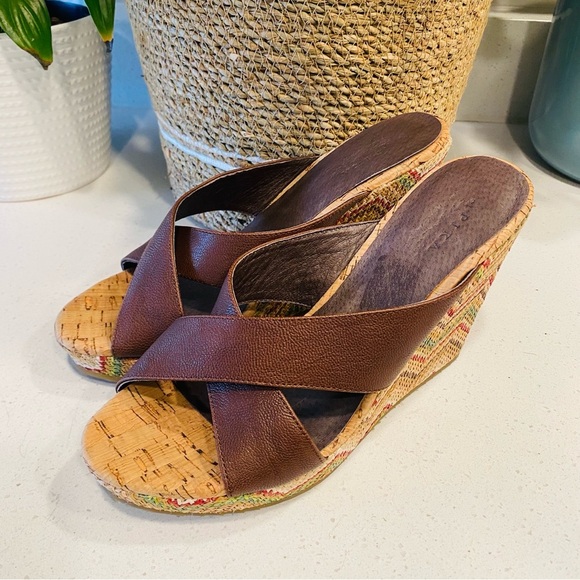 pika | Shoes | Pika Brown Leather Criss Cross Colorful Wedge Sandals ...